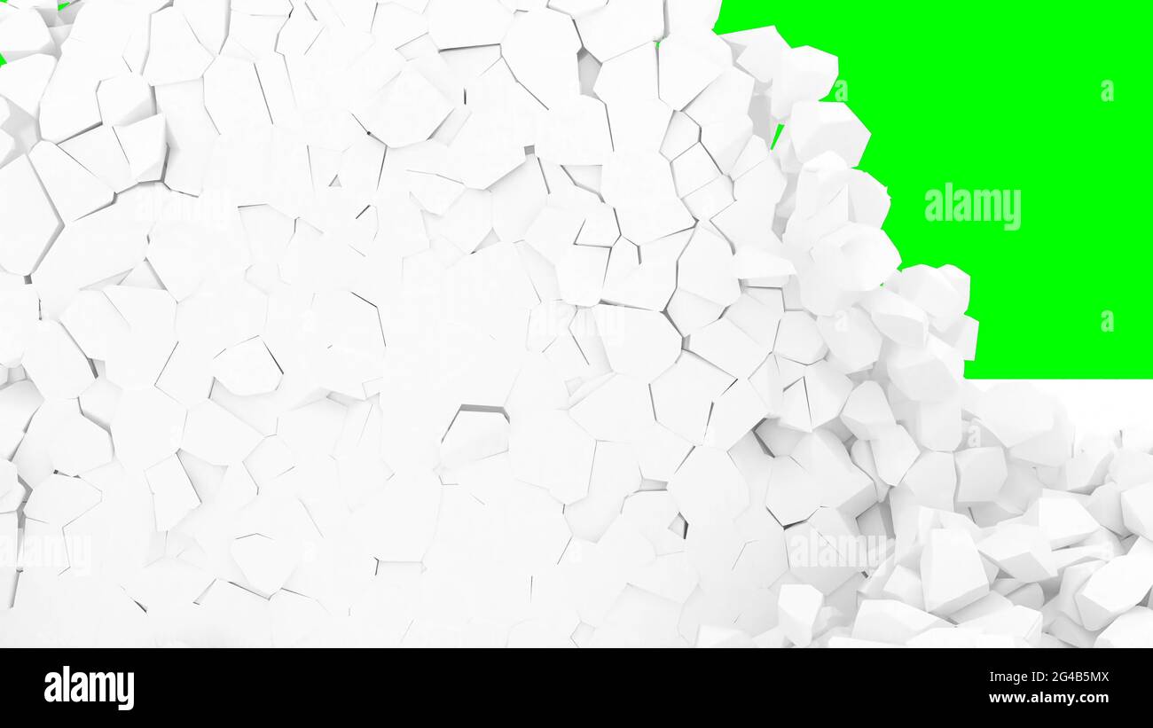Destruction white wall on green screen 3d style destroy obstacle 3d ...