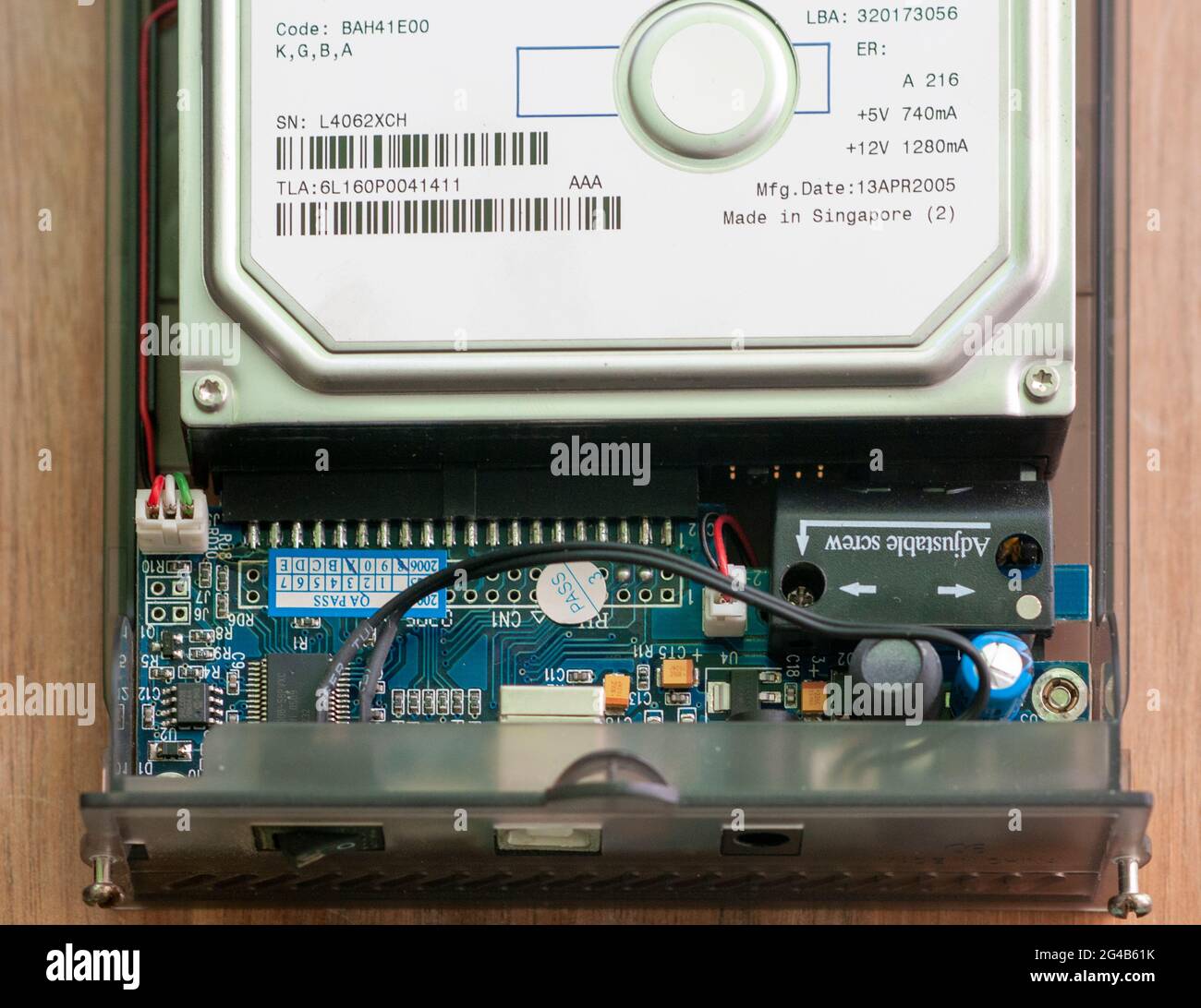 Close up of an electronic PCB in this case an external hard disk drive ...