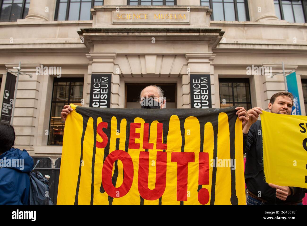 Climate activists take part in an anti-Shell protest at the Science ...