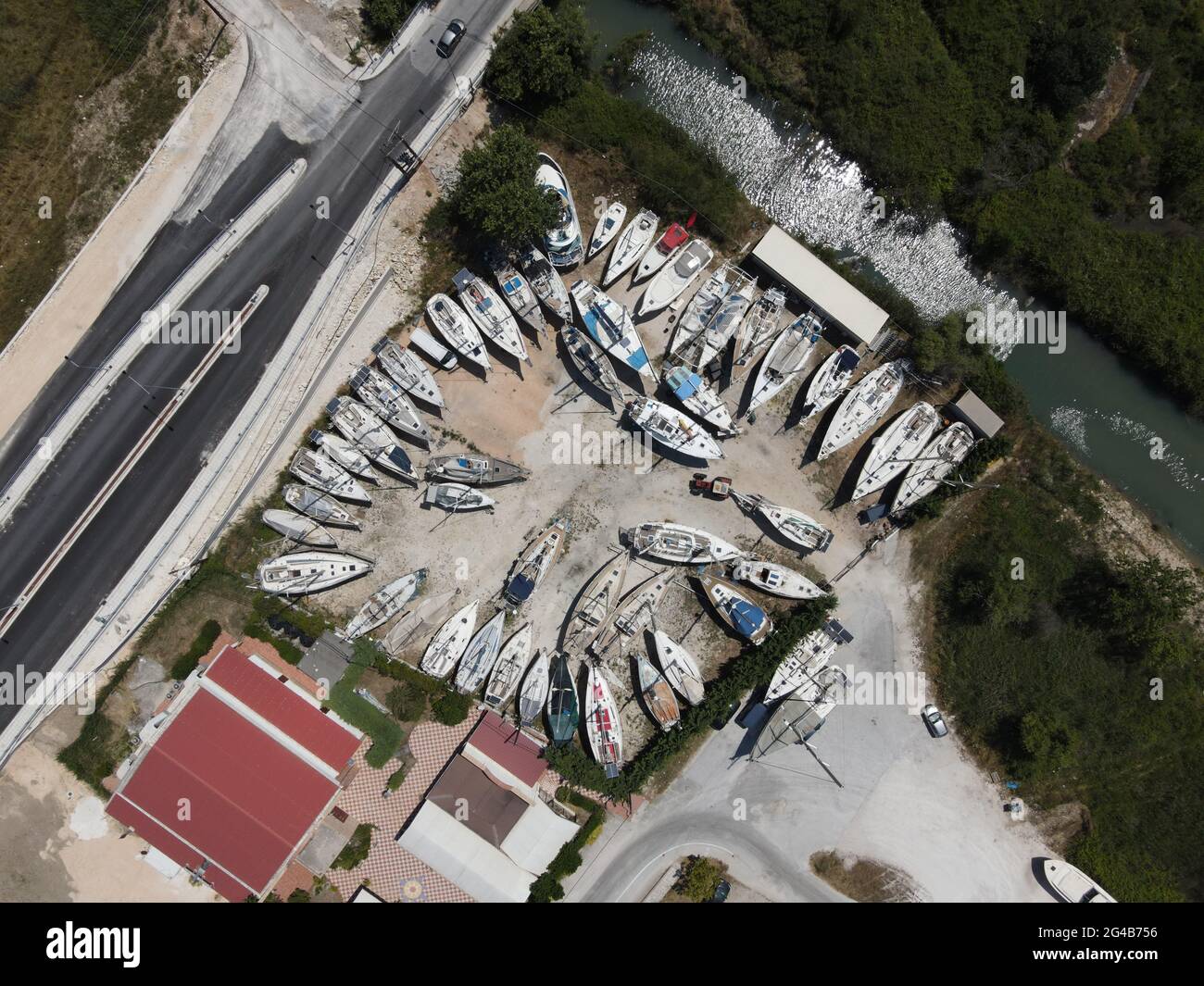 Aerial View Boat And Yacht Yard Out Of The Sea Water Stock Photo - Alamy