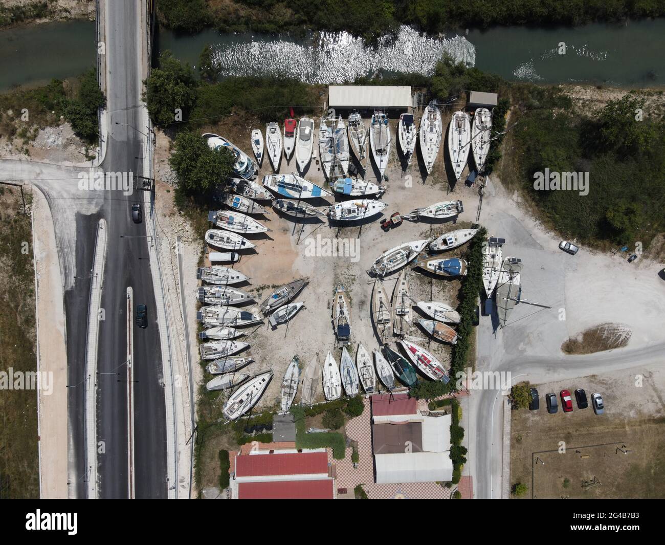 Aerial View Boat And Yacht Yard Out Of The Sea Water Stock Photo - Alamy