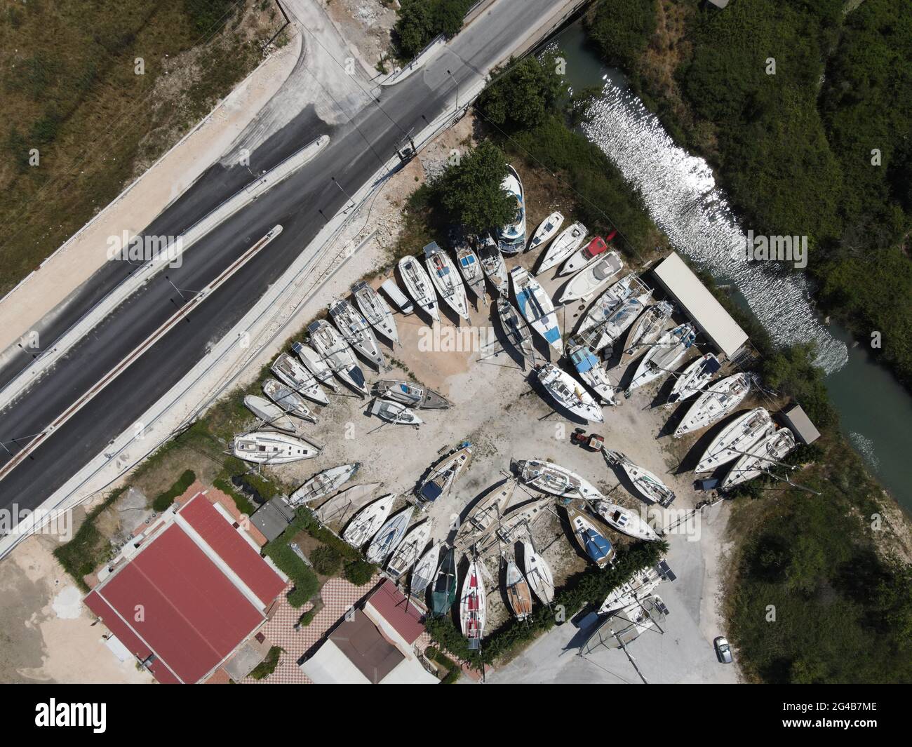 Aerial View Boat And Yacht Yard Out Of The Sea Water Stock Photo - Alamy