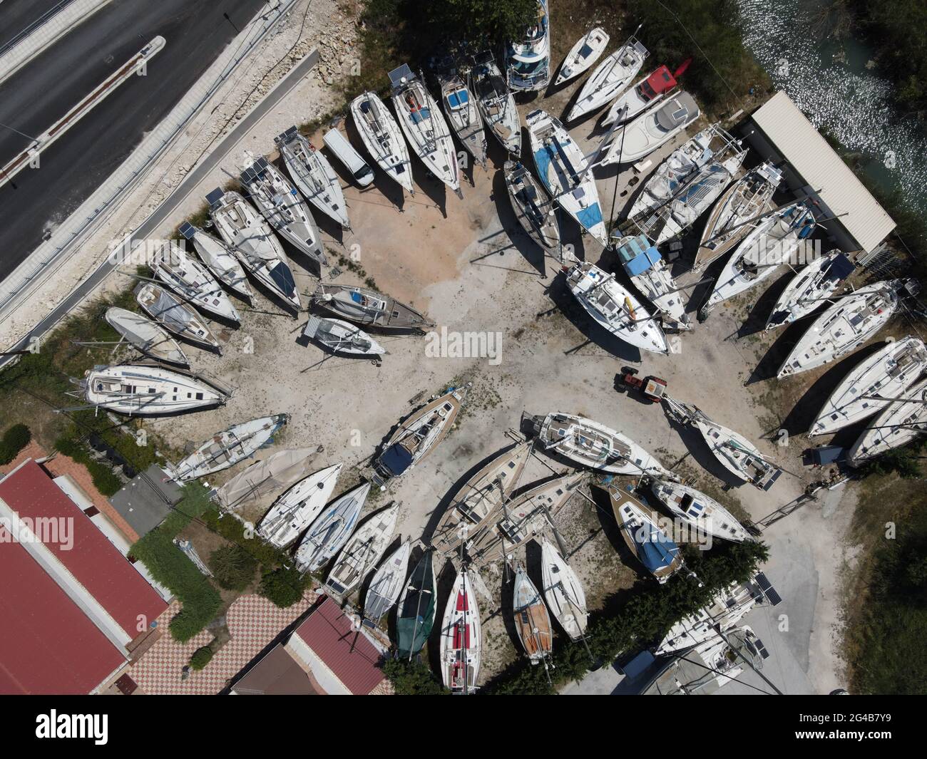 Aerial View Boat And Yacht Yard Out Of The Sea Water Stock Photo - Alamy