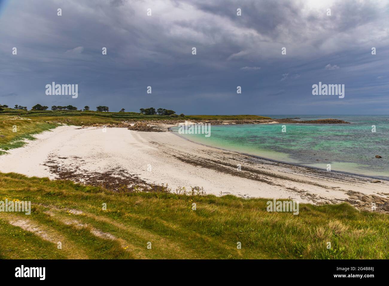 White sand beach in Ile de Batz (Roscoff), Finistere, Brittany, France ...