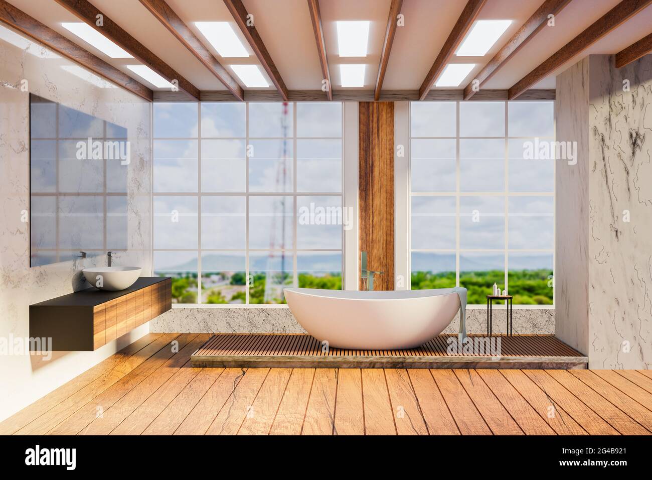 luxury toilet design with wide angle view, 3d illustration rendering ...