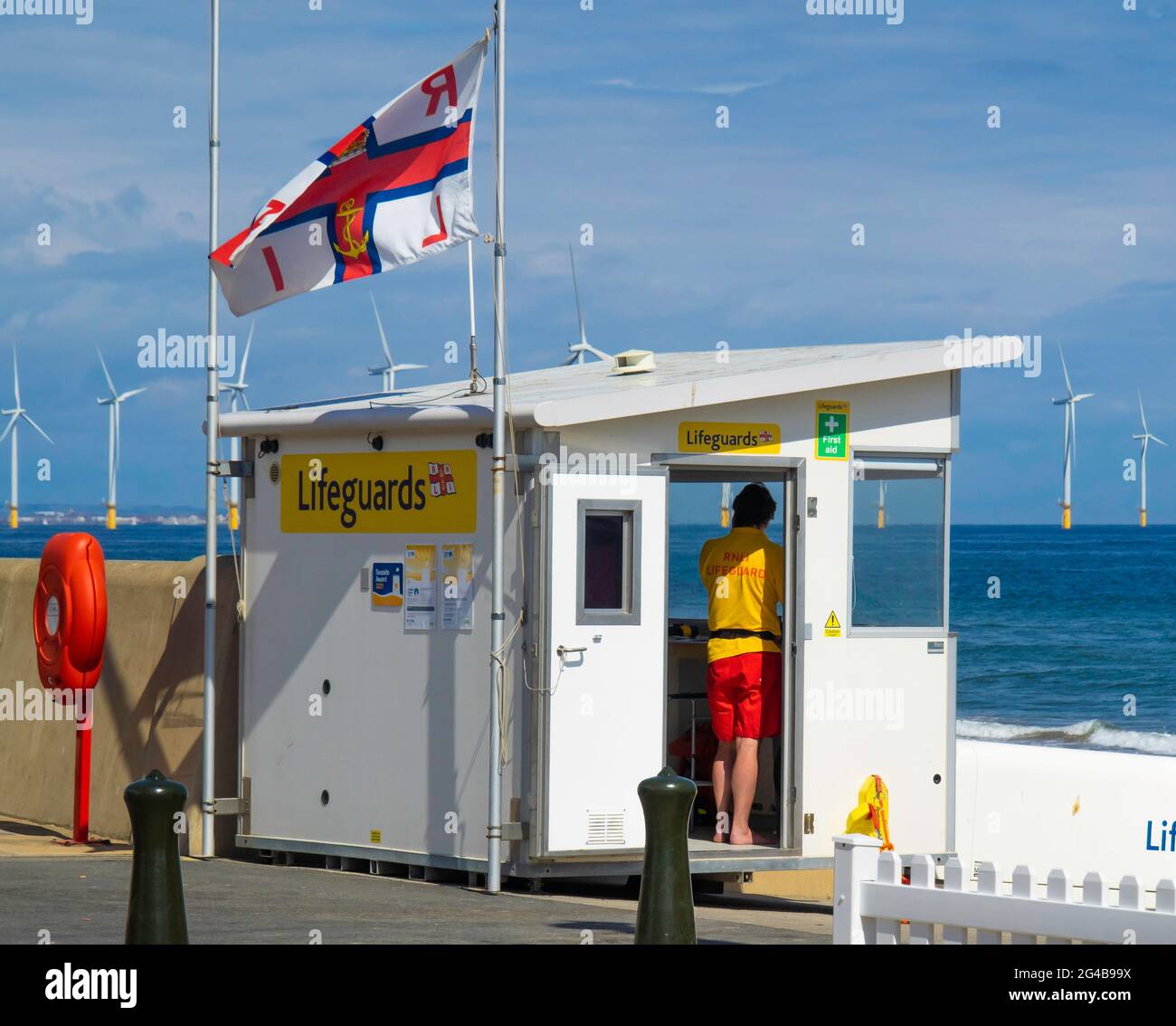 Beach Lifeguard Station keeping watch on the beach near the Redcar ...