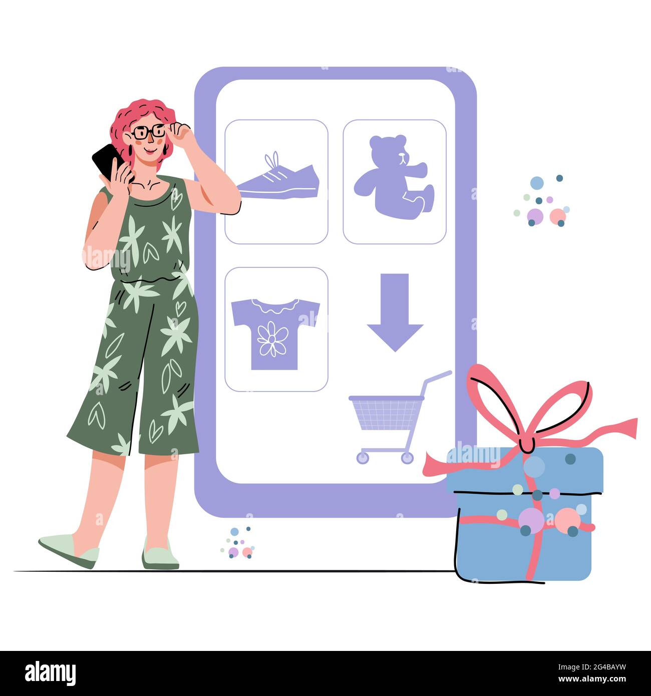 Online shopping concept with woman purchasing goods in internet store ...