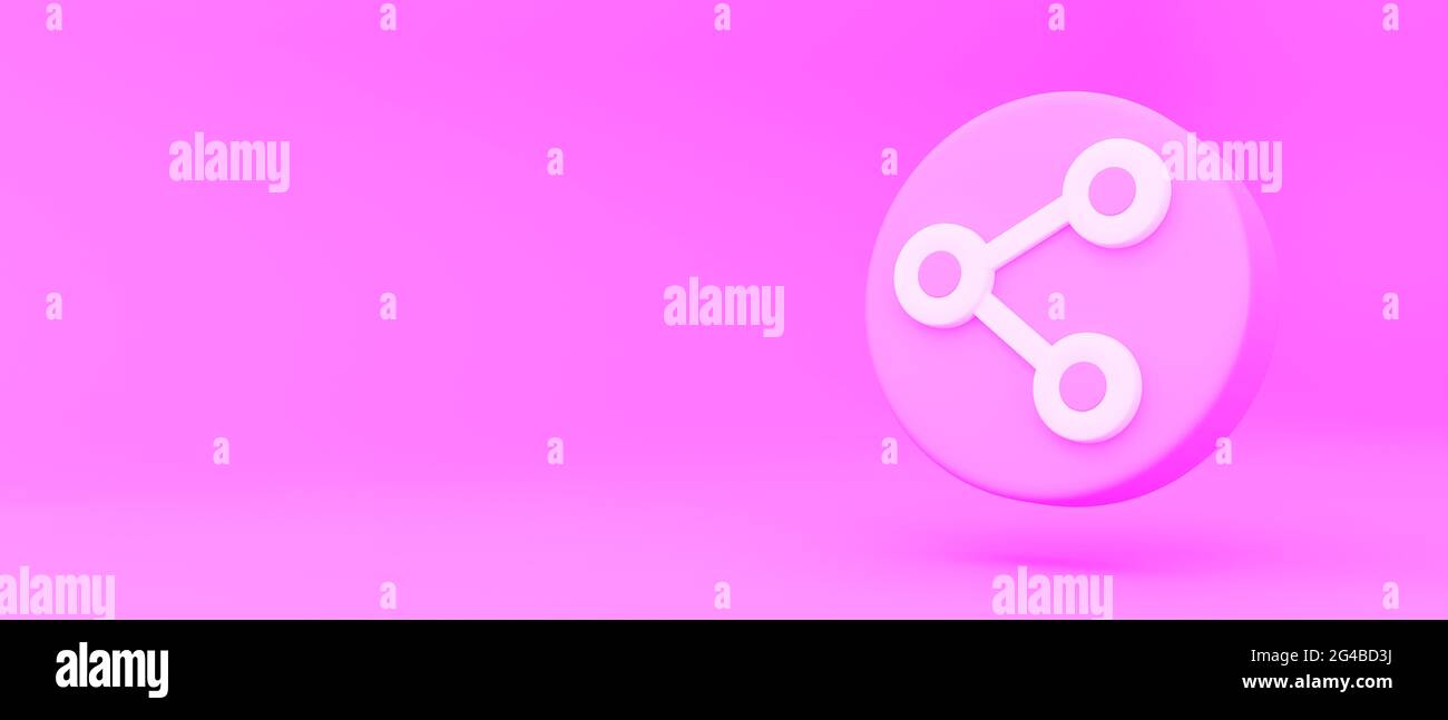Icon pink share cartoon style. 3d rendering, interface ui ux element ...