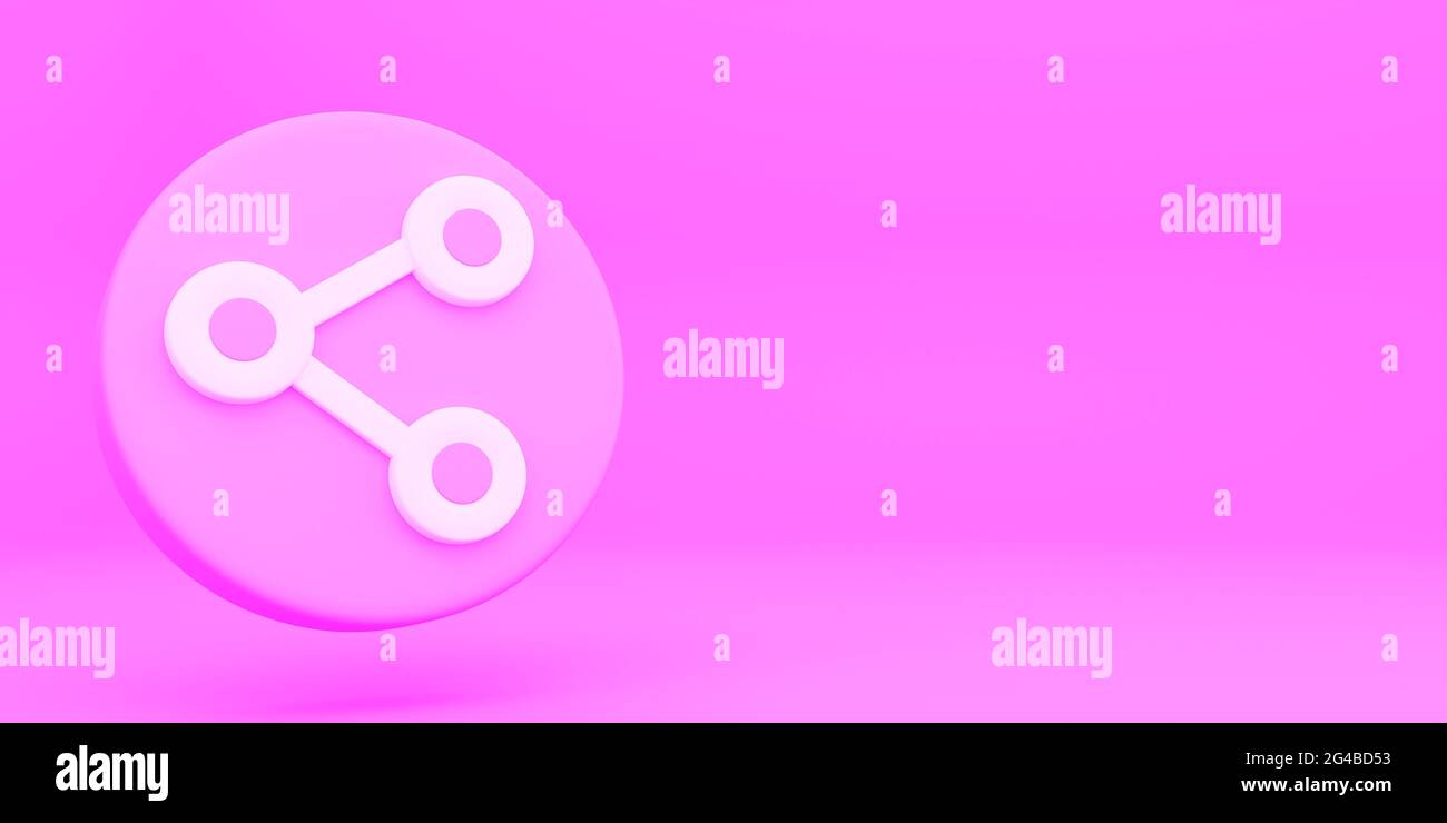 Icon pink share cartoon style. 3d rendering, interface ui ux element ...