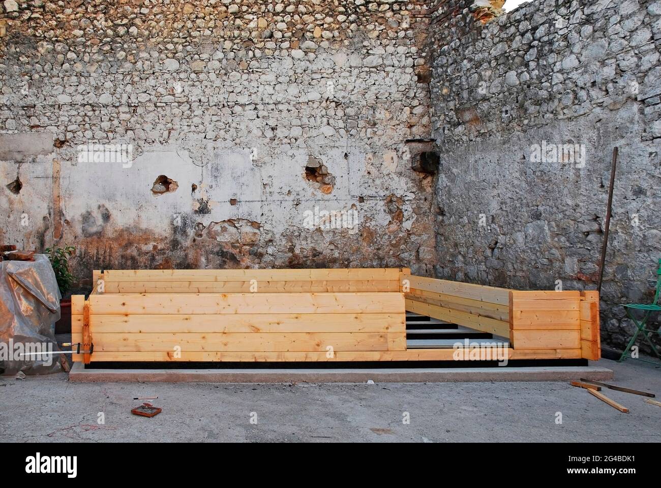 A concrete base for building a small prefabricated wooden cabin on. The ...