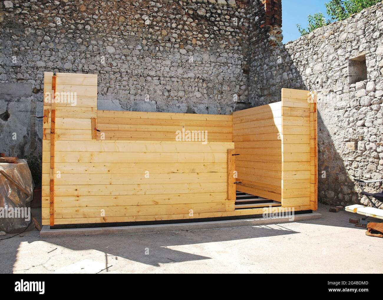 A concrete base for building a small prefabricated wooden cabin on. The ...