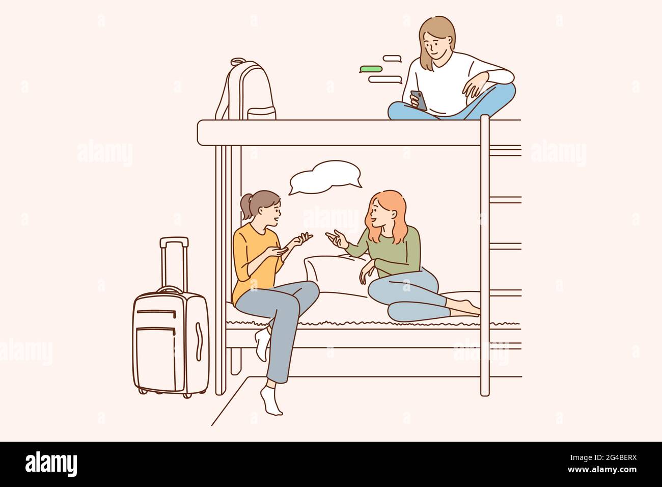 Hostel for young people concept. Positive girls friends cartoon ...