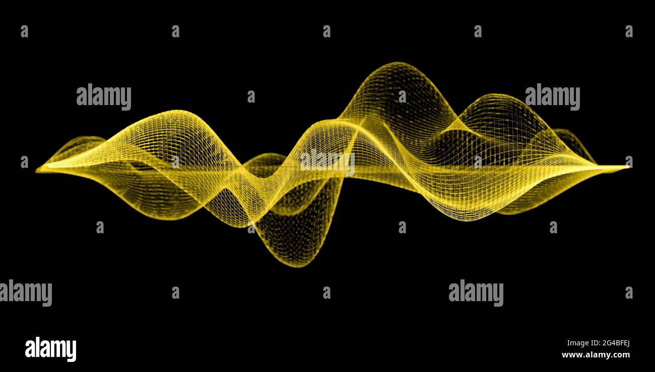 Yellow Wireframe Wave Structure Modern Abstract Black Background Audio Soundwaves Science Or