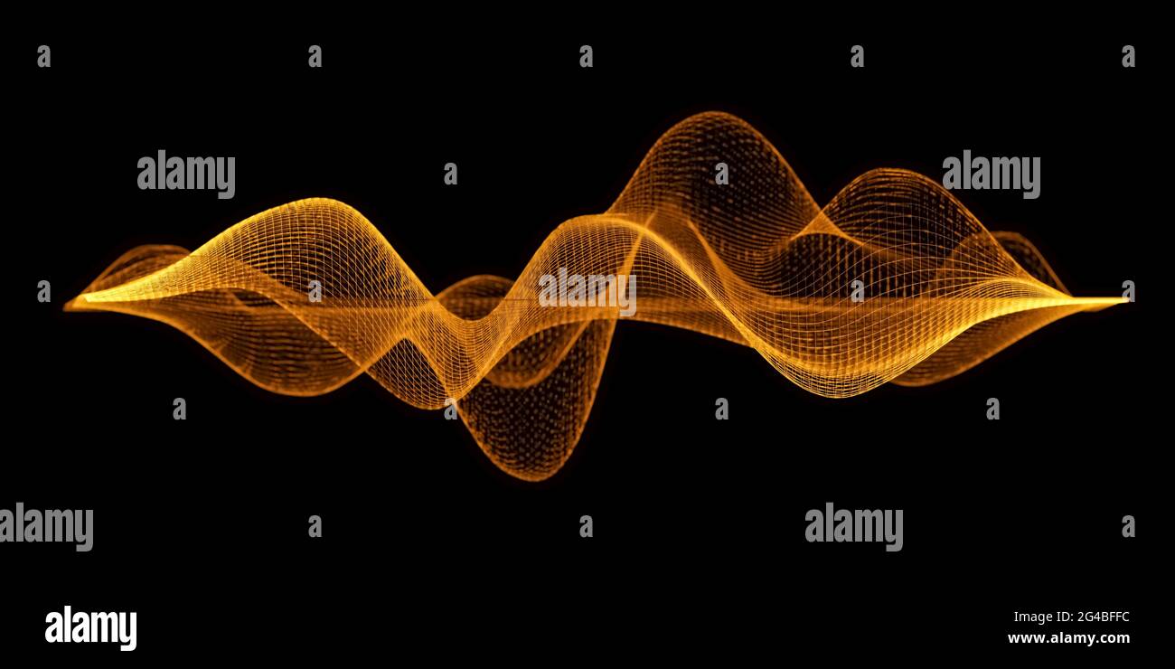 Orange Wireframe Wave Structure Modern Abstract Black Background Audio Soundwaves Science Or