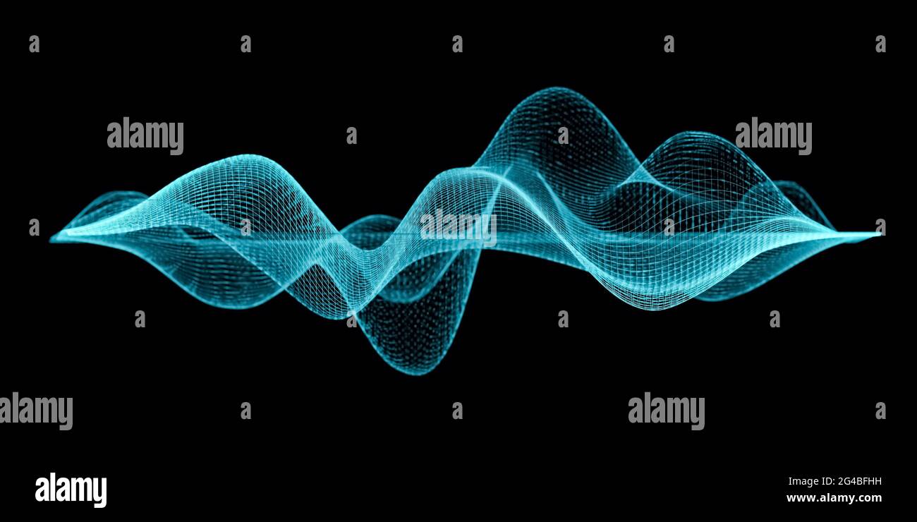 Turquoise Wireframe Wave Structure Modern Abstract Black Background Audio Soundwaves Science