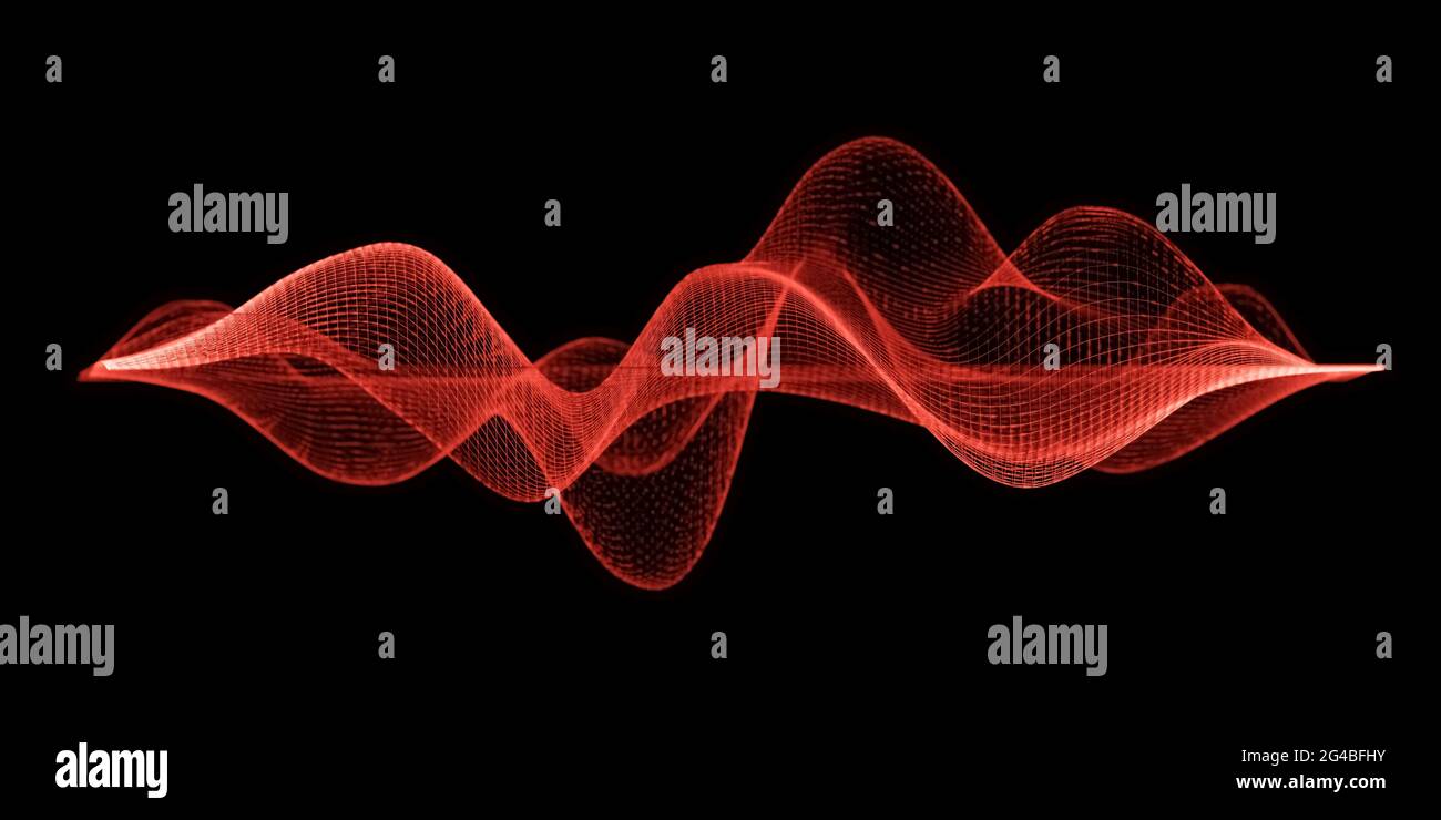 Red Wireframe Wave Structure Modern Abstract Black Background Audio Soundwaves Science Or