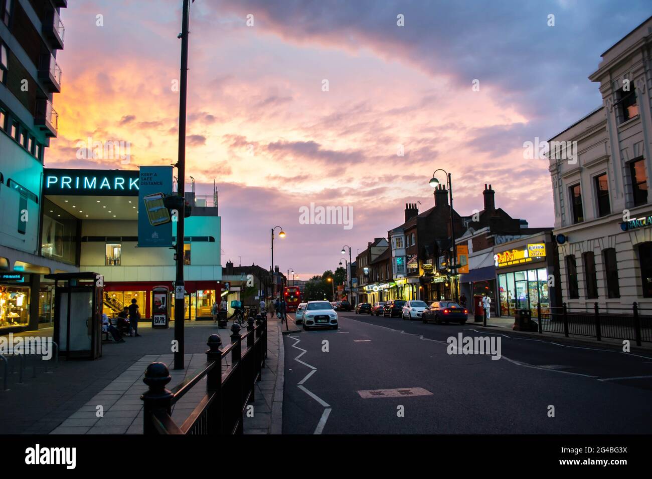 LONDON, ENGLAND- 14 June 2021: Uxbridge High Street at dusk Stock Photo ...
