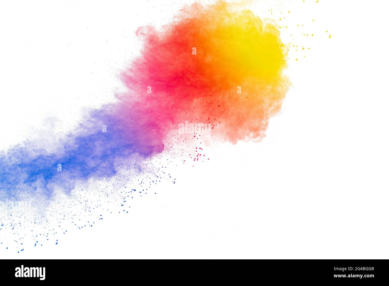 Abstract multi colored powder explosion on white background. Freeze ...
