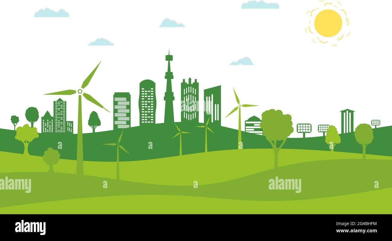 Concept green city with renewable energy sources. Ecological city and ...