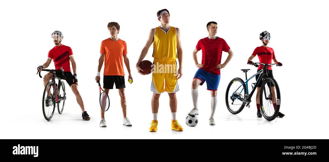 Multi sport collage. Football, tennis, basketball male players and ...