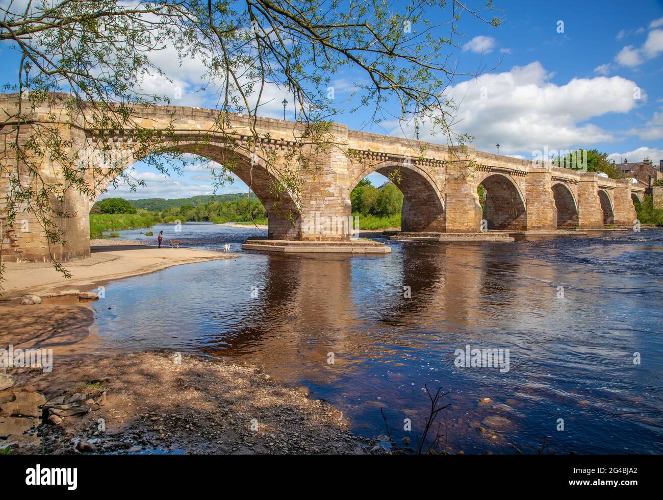 The multi arched bridge over the river Tyne at the Northumberland ...