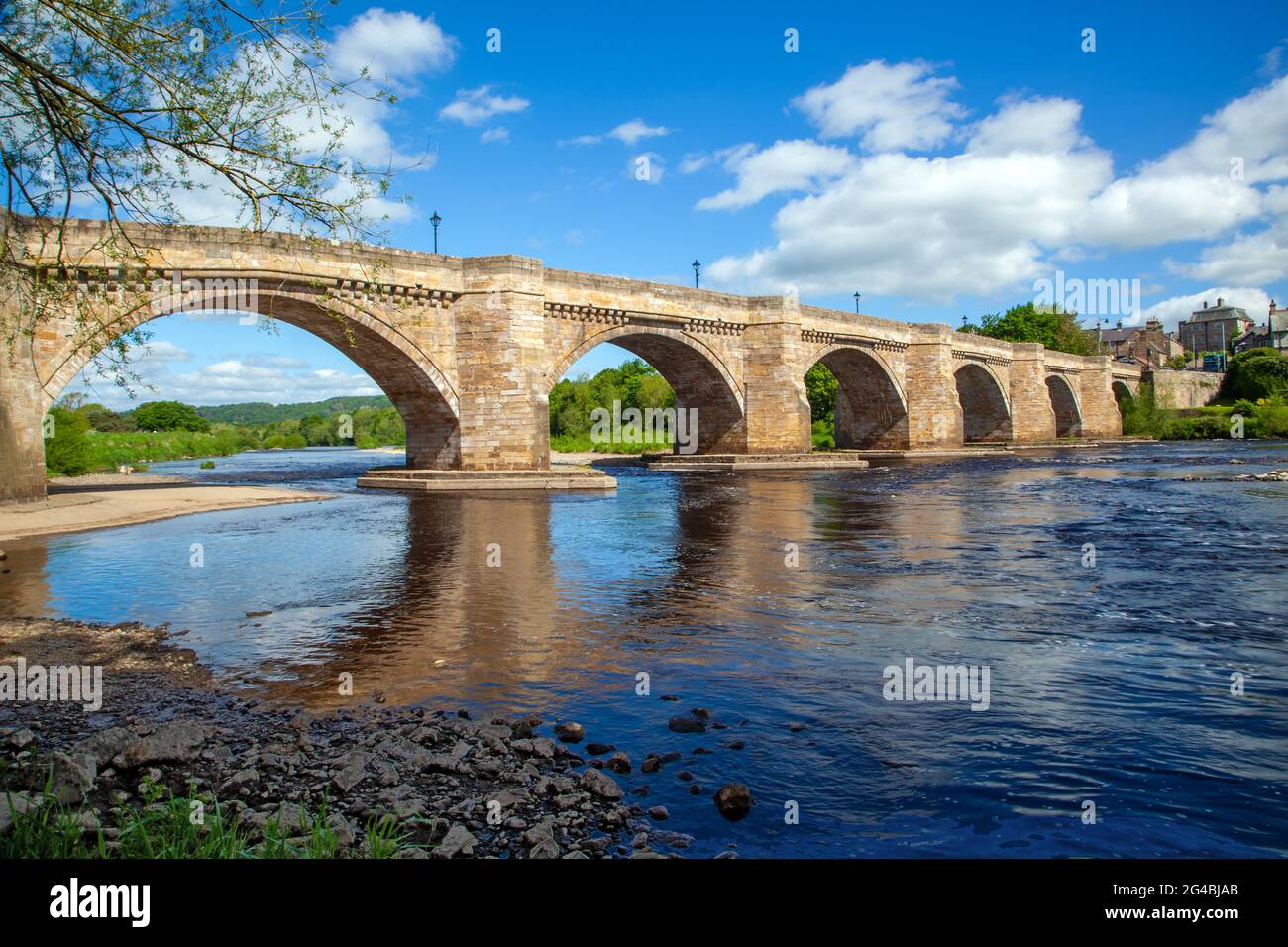The multi arched bridge over the river Tyne at the Northumberland ...
