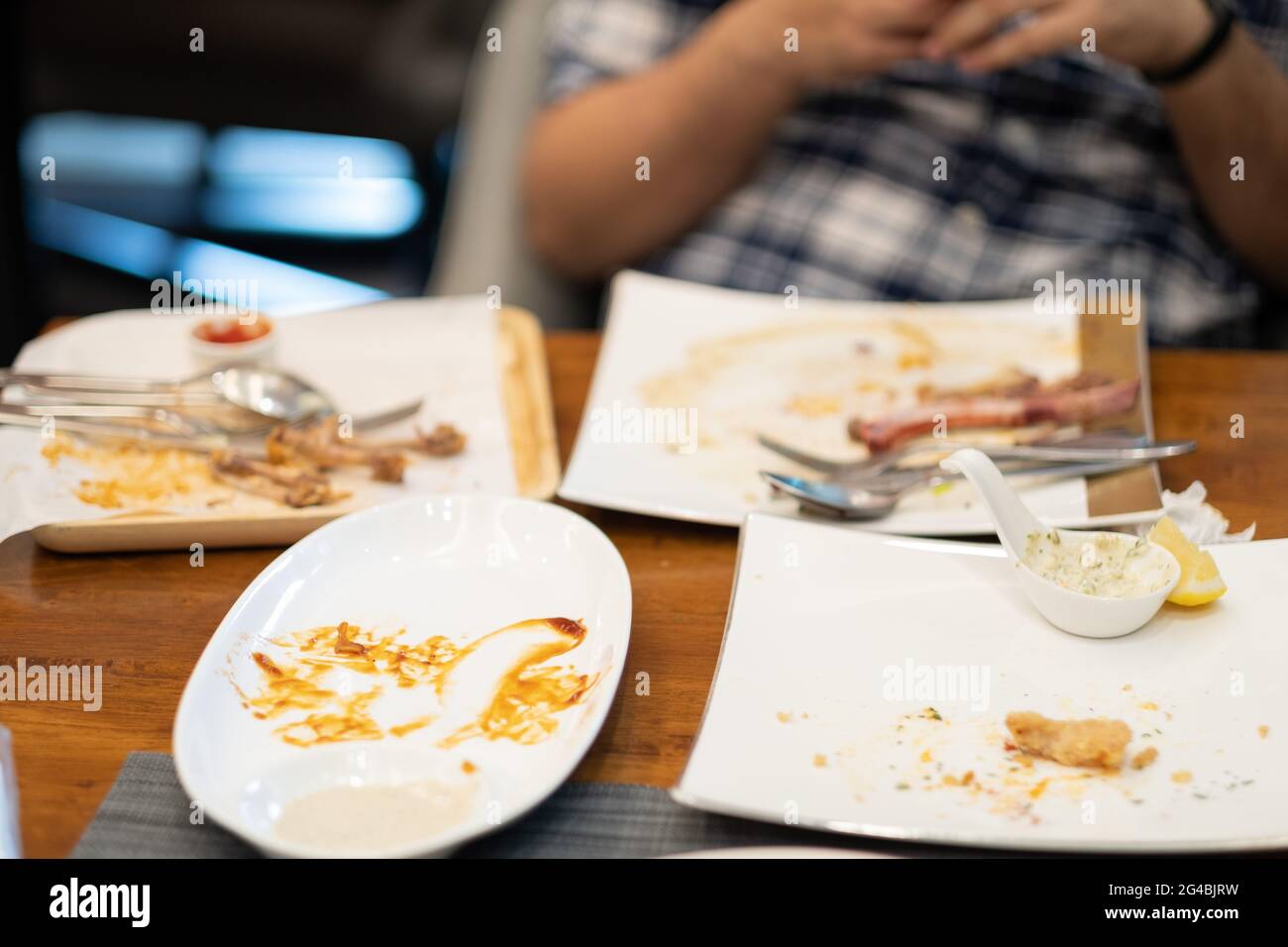 leftover food after party, dirty food Stock Photo - Alamy