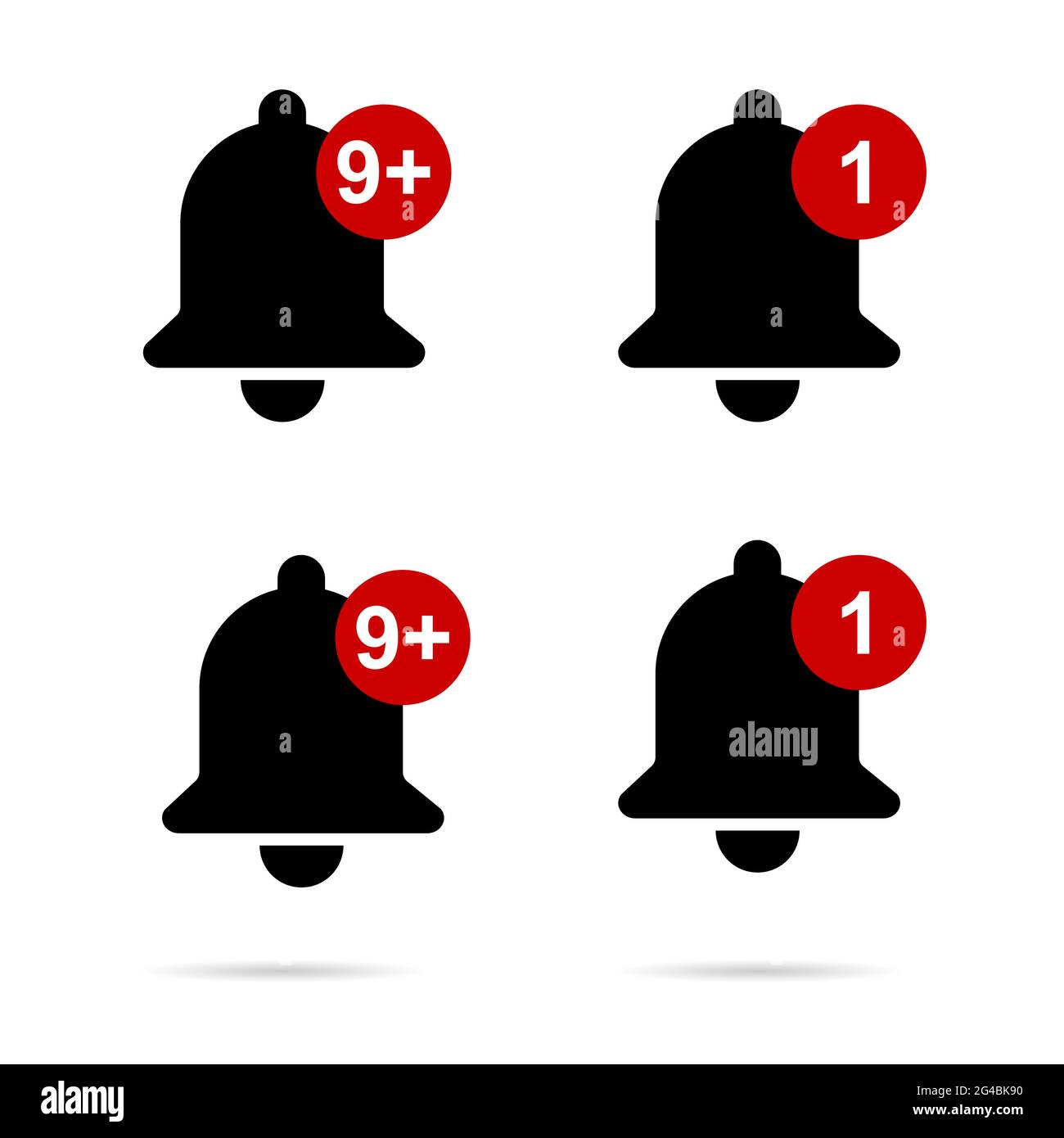 Set of bell alert icon isolated on white background, black alarm vector ...