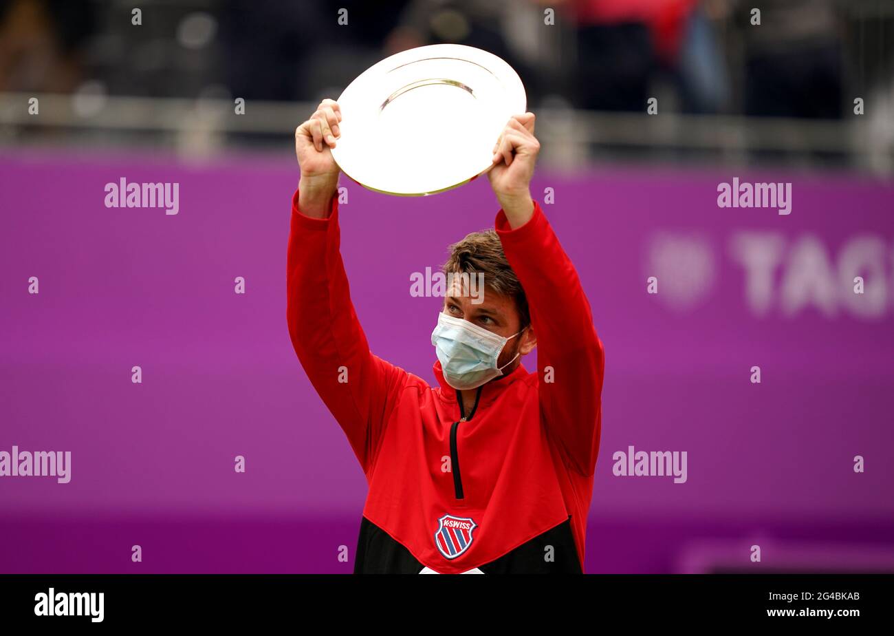 Great Britain's Cameron Norrie poses with his runners up trophy during ...