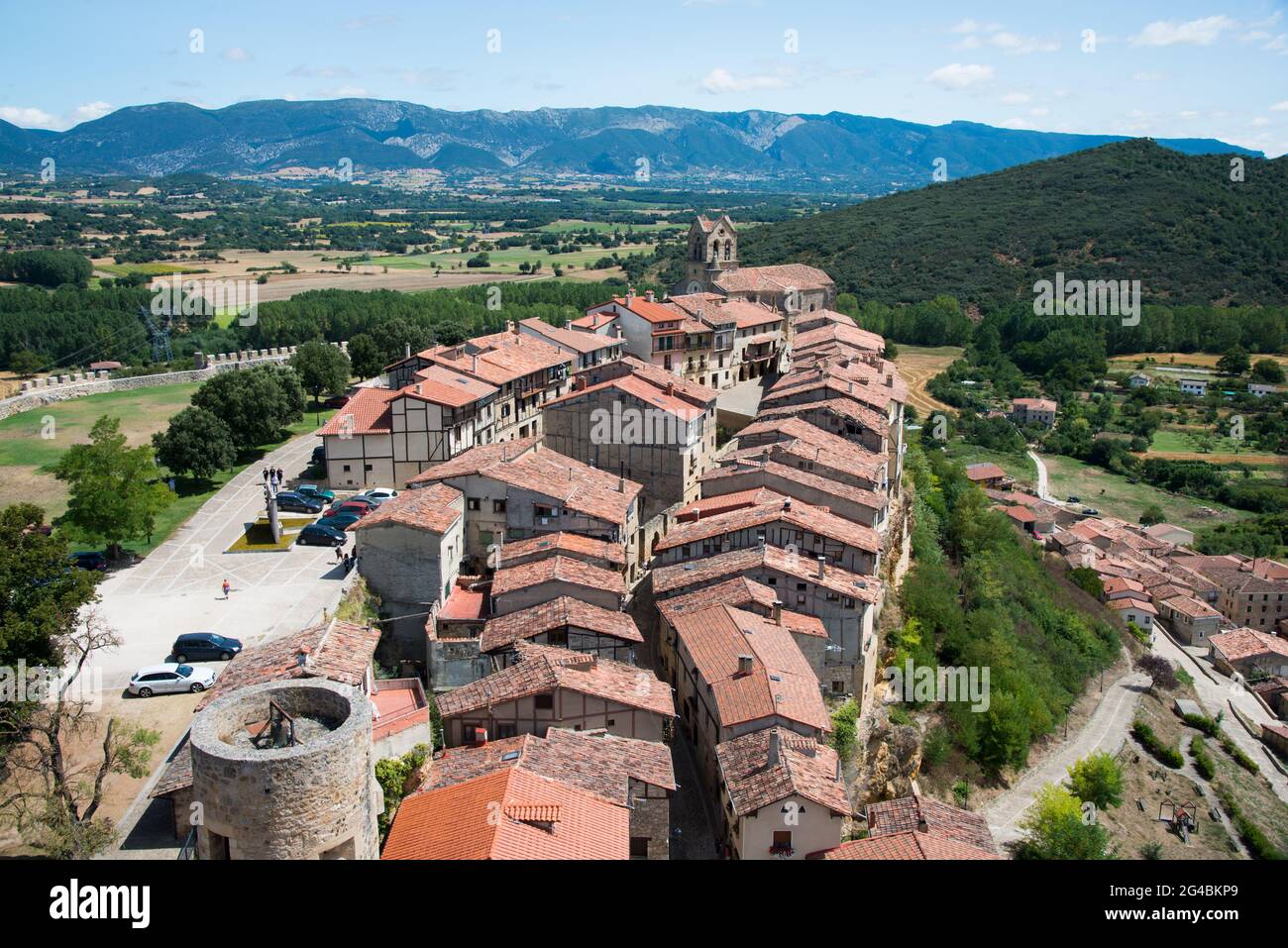 Beautiful aerial view of Frias from its castle. Green landscape around ...