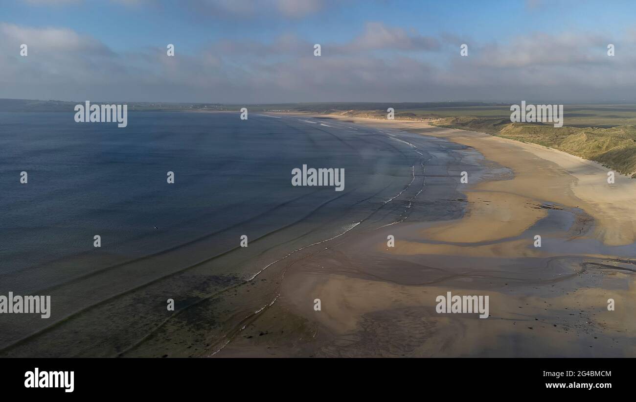 An aerial view of Dunnet Beach near Thurso on the north coast of ...