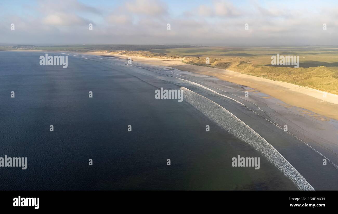 An aerial view of Dunnet Beach near Thurso on the north coast of ...