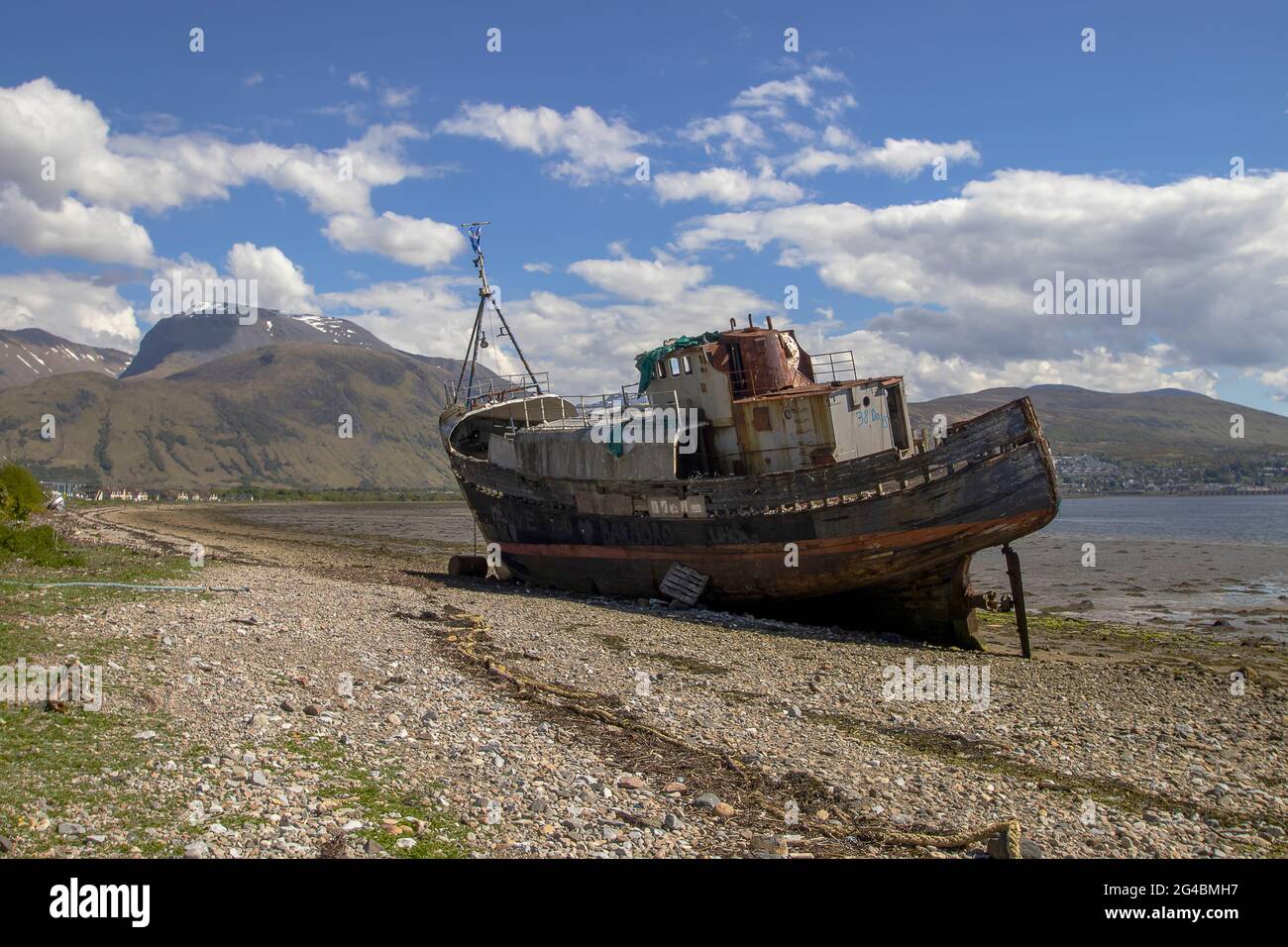 The stranded Corpach wreck near Fort William in the Scottish Highlands ...