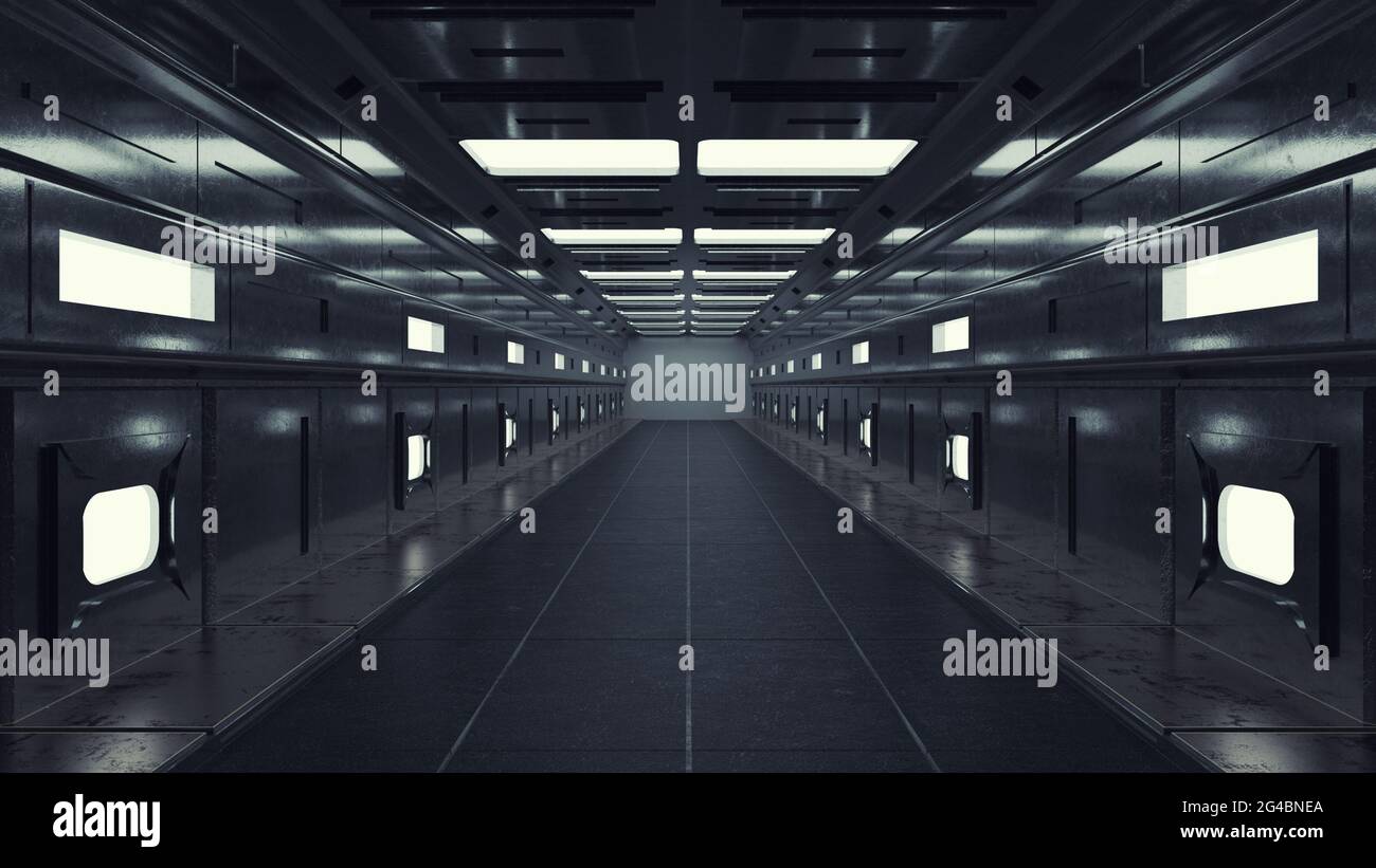 3d render. Futuristic hallway. Concept of modern architecture and ...