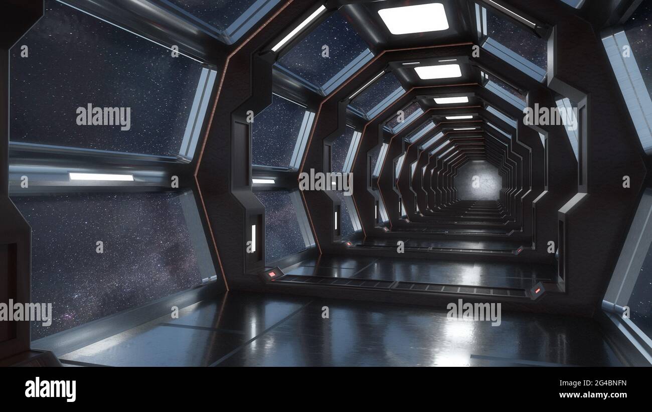 3d render. Futuristic hallway. Concept of modern architecture and ...