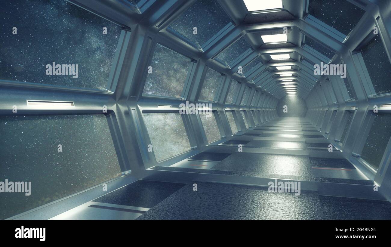 3d render. Futuristic hallway. Concept of modern architecture and ...