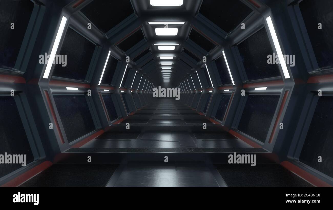 3d render. Futuristic hallway. Concept of modern architecture and ...