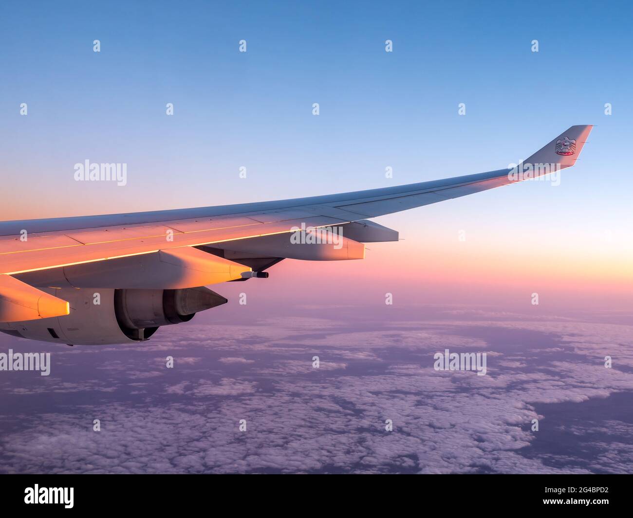 Jet engine of aircraft with outside morning warm sunlight Stock Photo ...