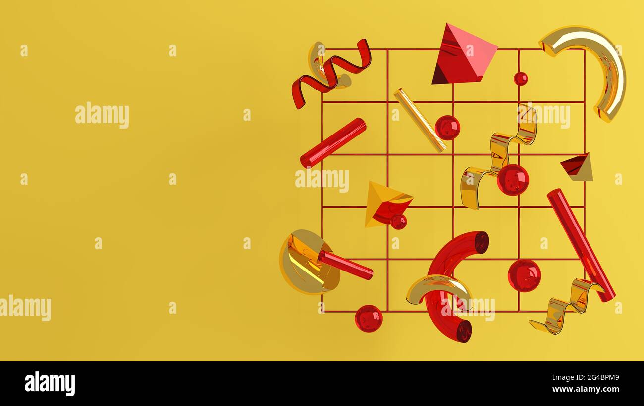 3D illustration of abstract geometrical shapes floating in a zero ...