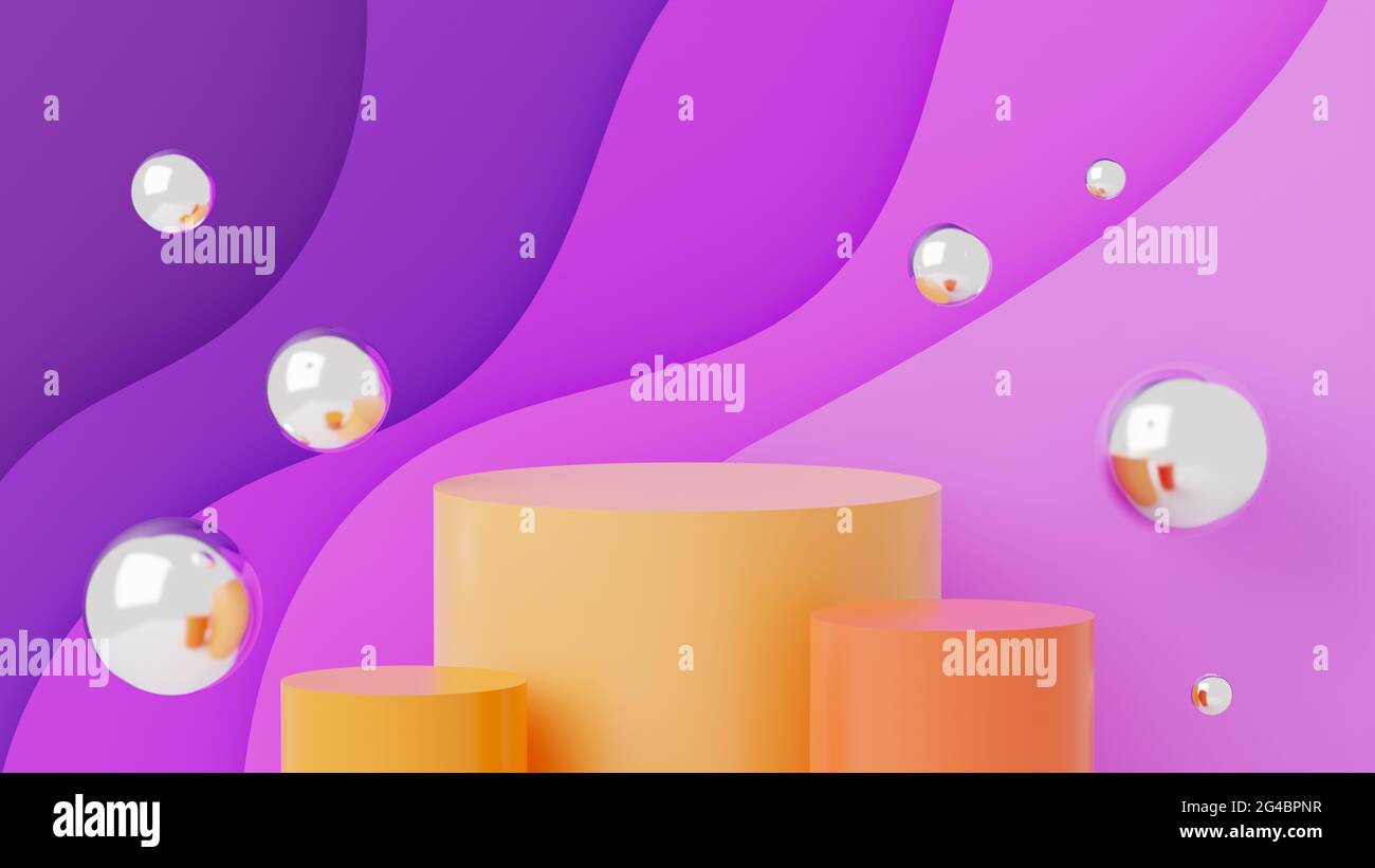 3D illustration of a platform surrounded by floating spheres Stock ...