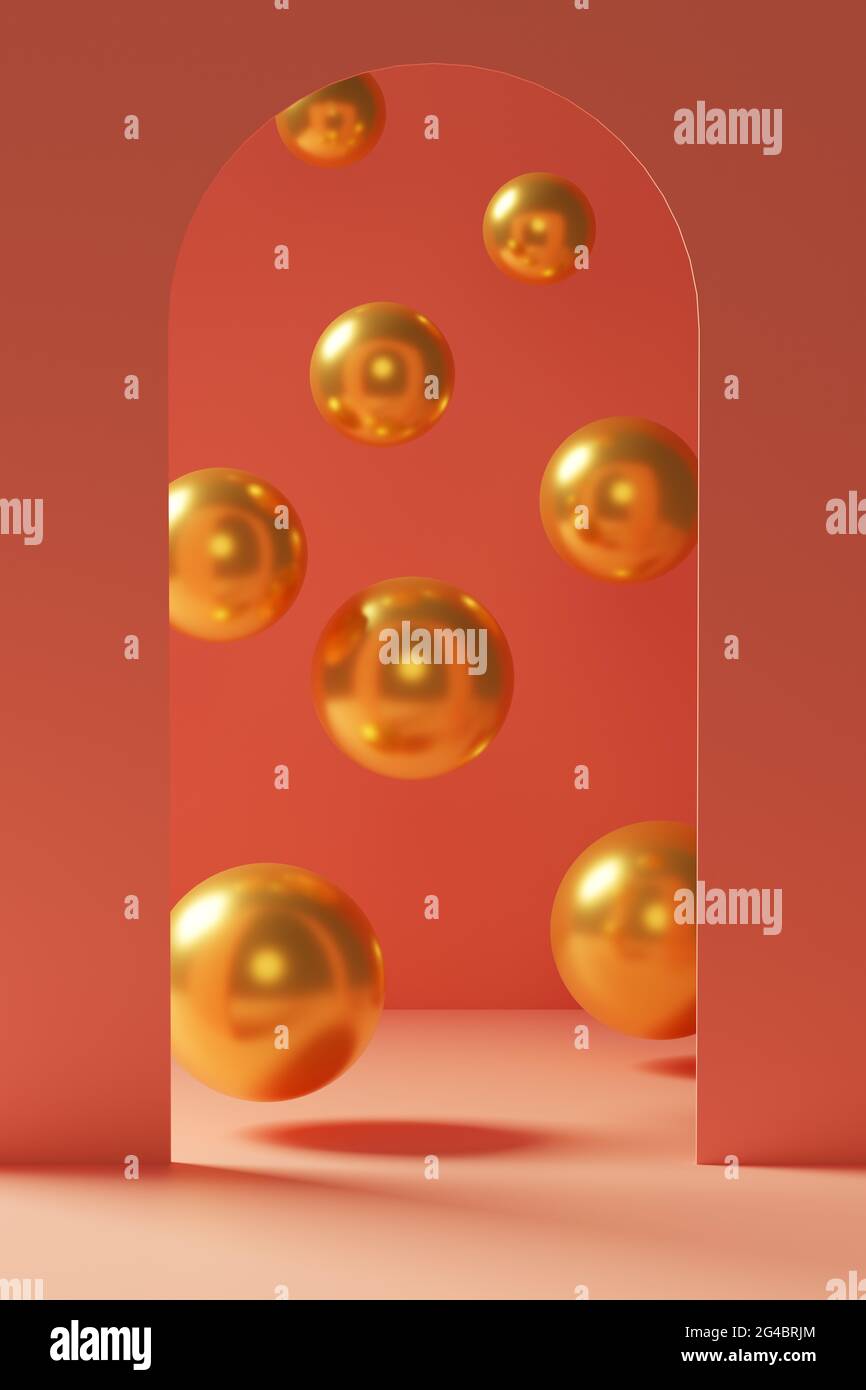 Floating golden spheres. 3D Illustration Stock Photo - Alamy
