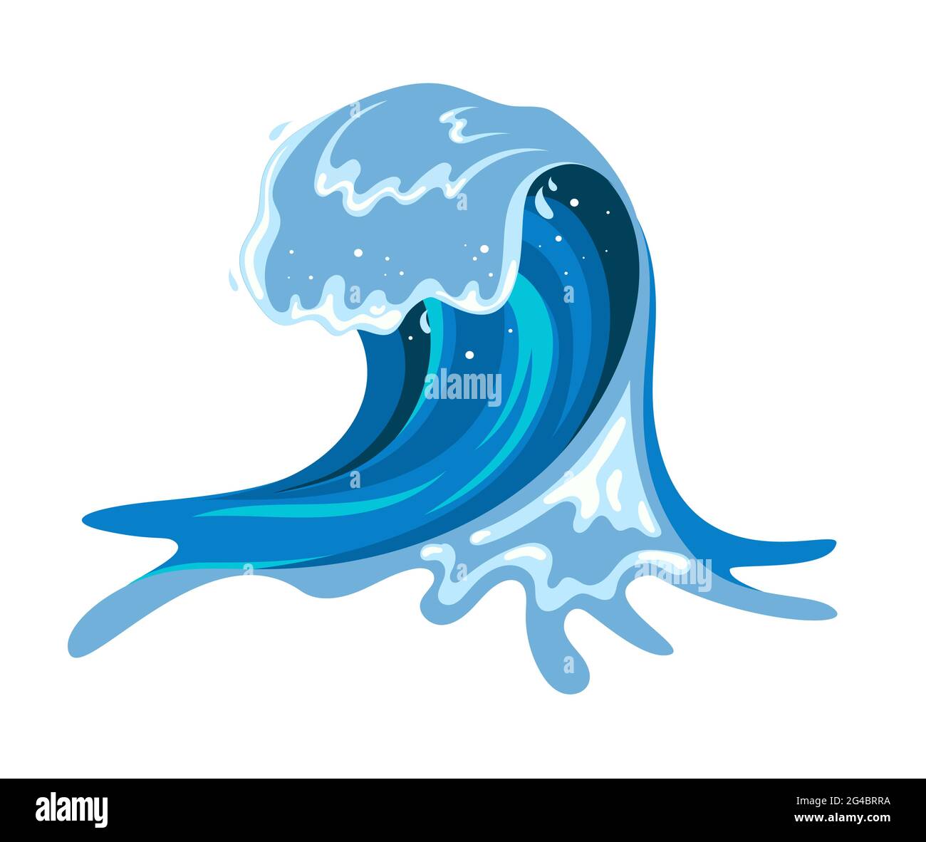 Tsumani wave in flat cartoon style. Big blue tropical water splash with ...