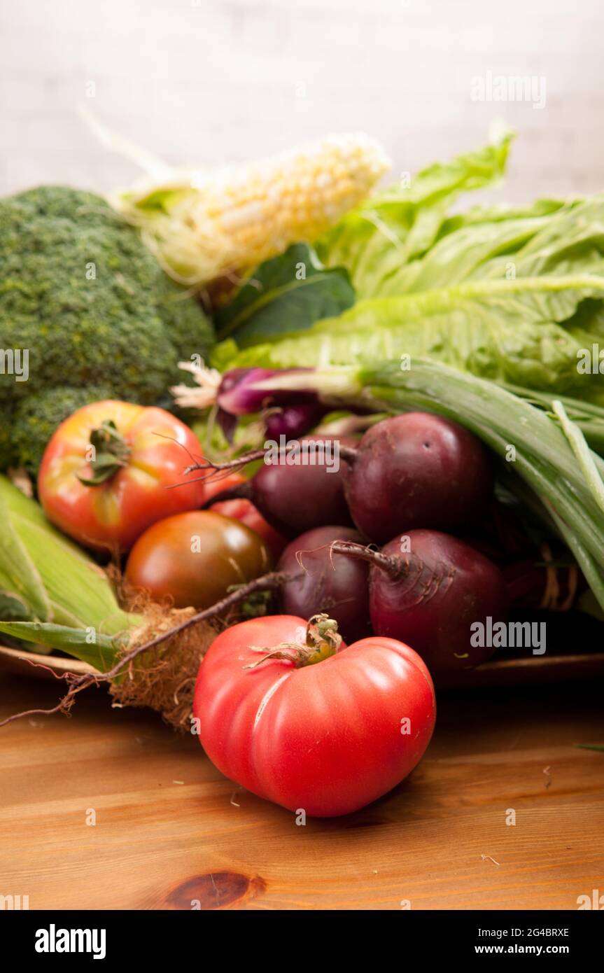 A vertical shot of assorted farm-fresh vegetables from local producers ...