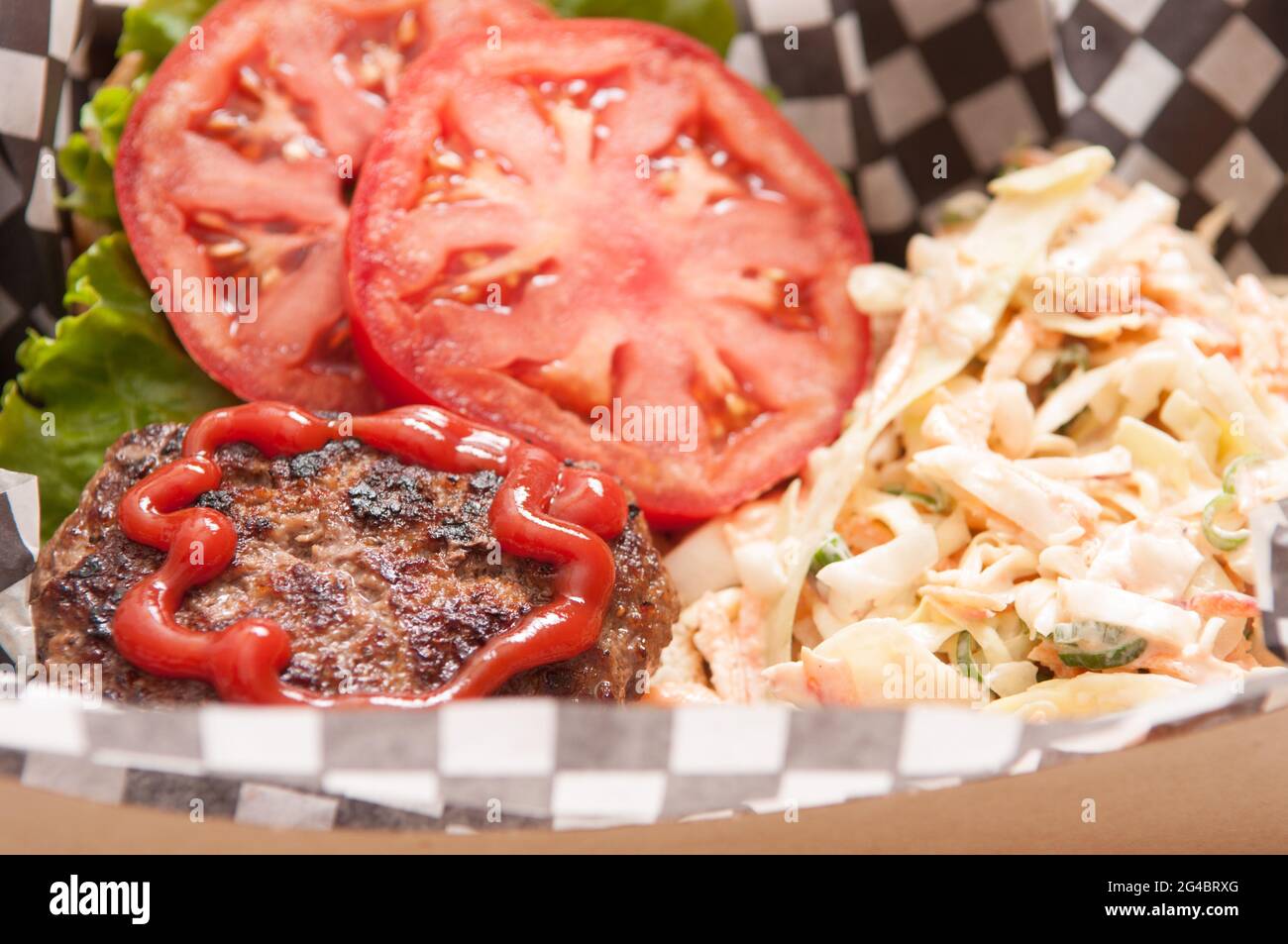 A closeup shot of ethical meat beef burger with homemade coleslaw Stock ...