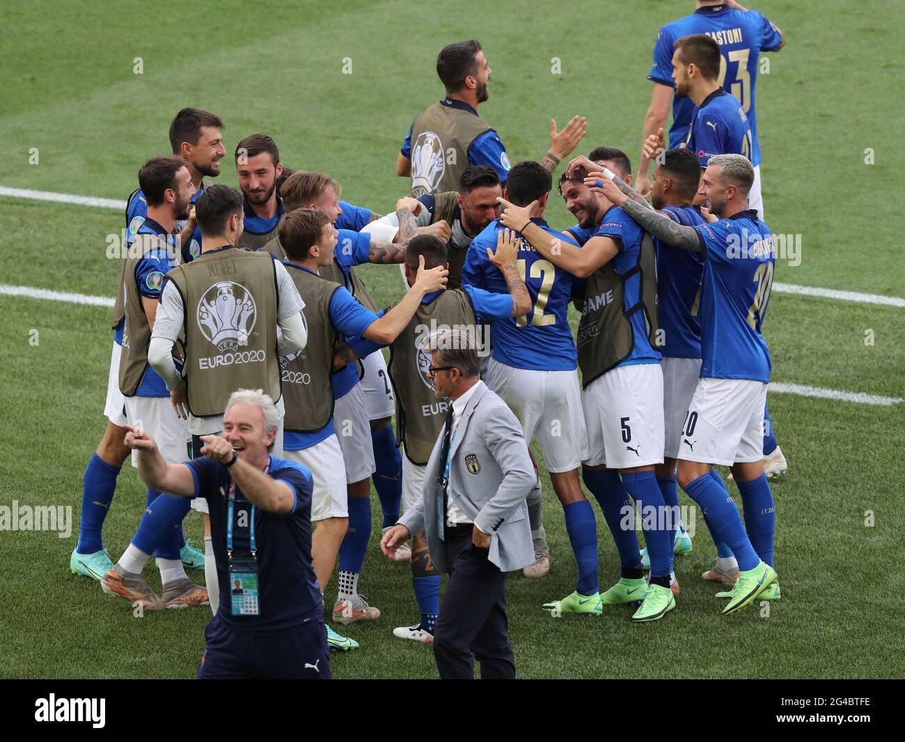 Rome, Italy, 20th June 2021. Matteo Pessina of Italy is mobbed ...