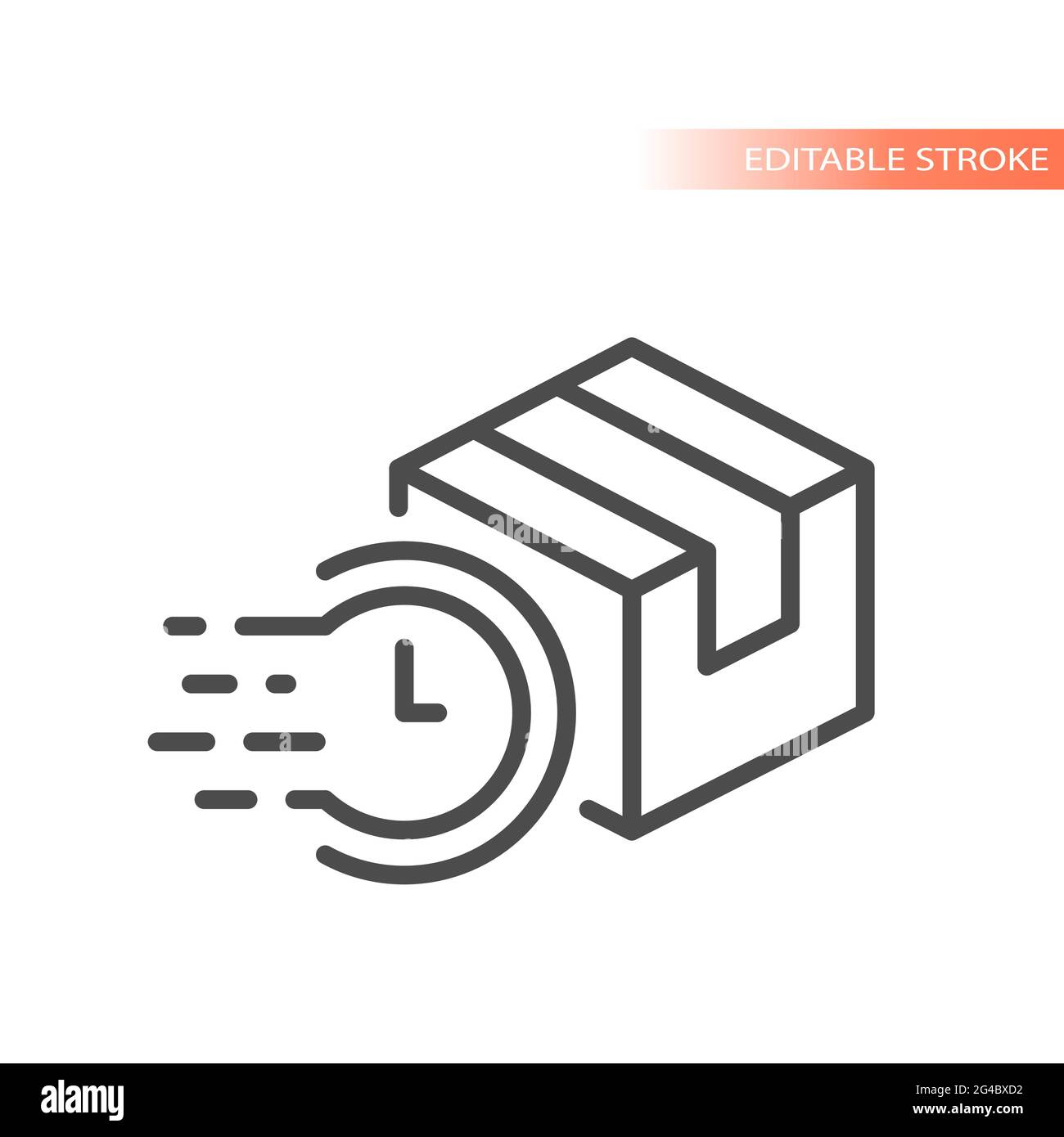 Fast delivery box with clock, on time icon. Parcel outline symbol ...