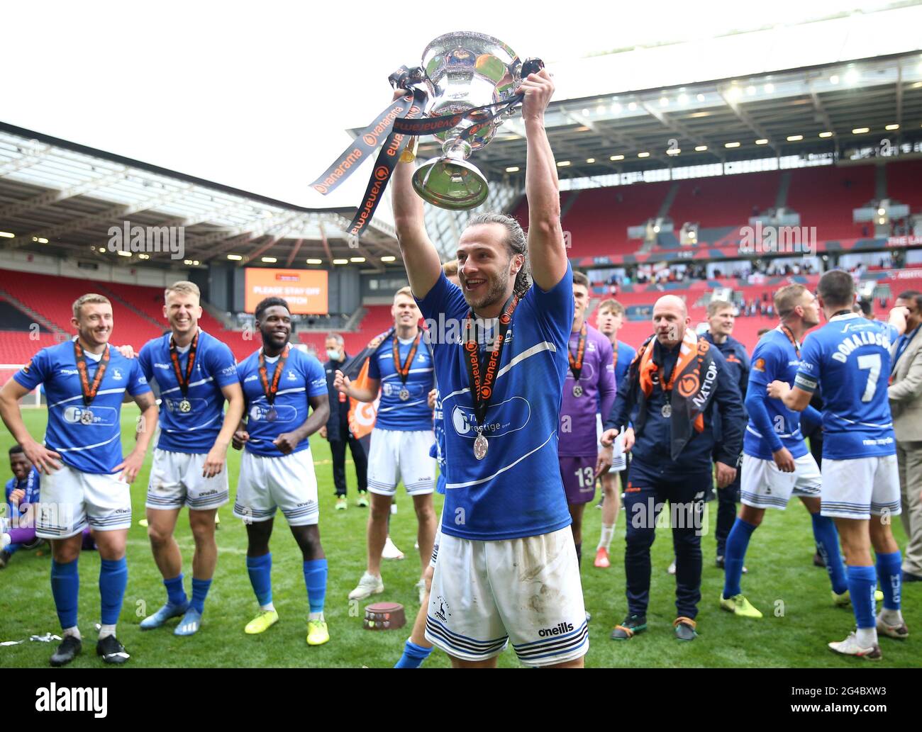 Hartlepool United's Jamie Sterry celebrates with the trophy after ...