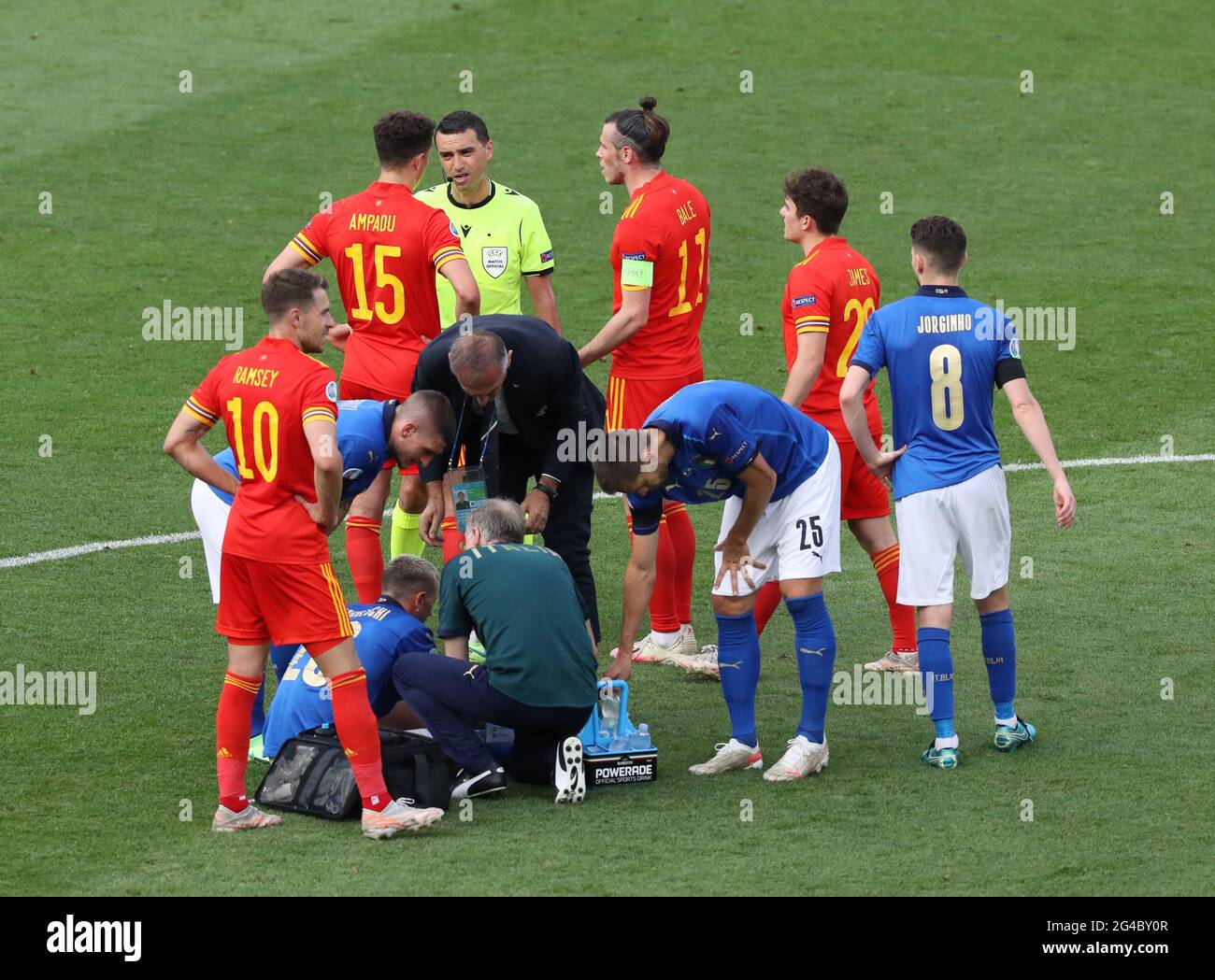 Rome, Italy, 20th June 2021. Ethan Ampadu of Wales talks to referee ...
