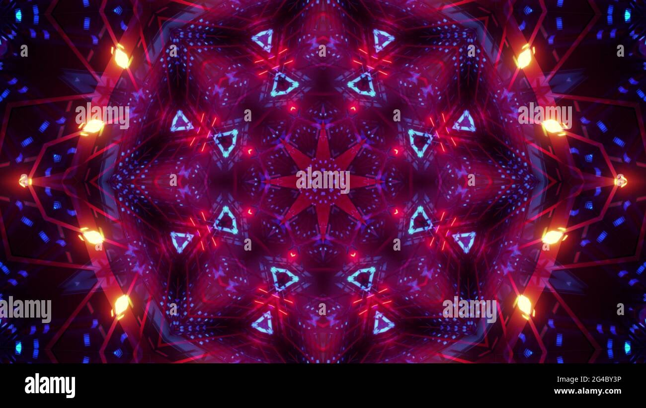 A kaleidoscope background with bright patterns, pink and blue colors ...