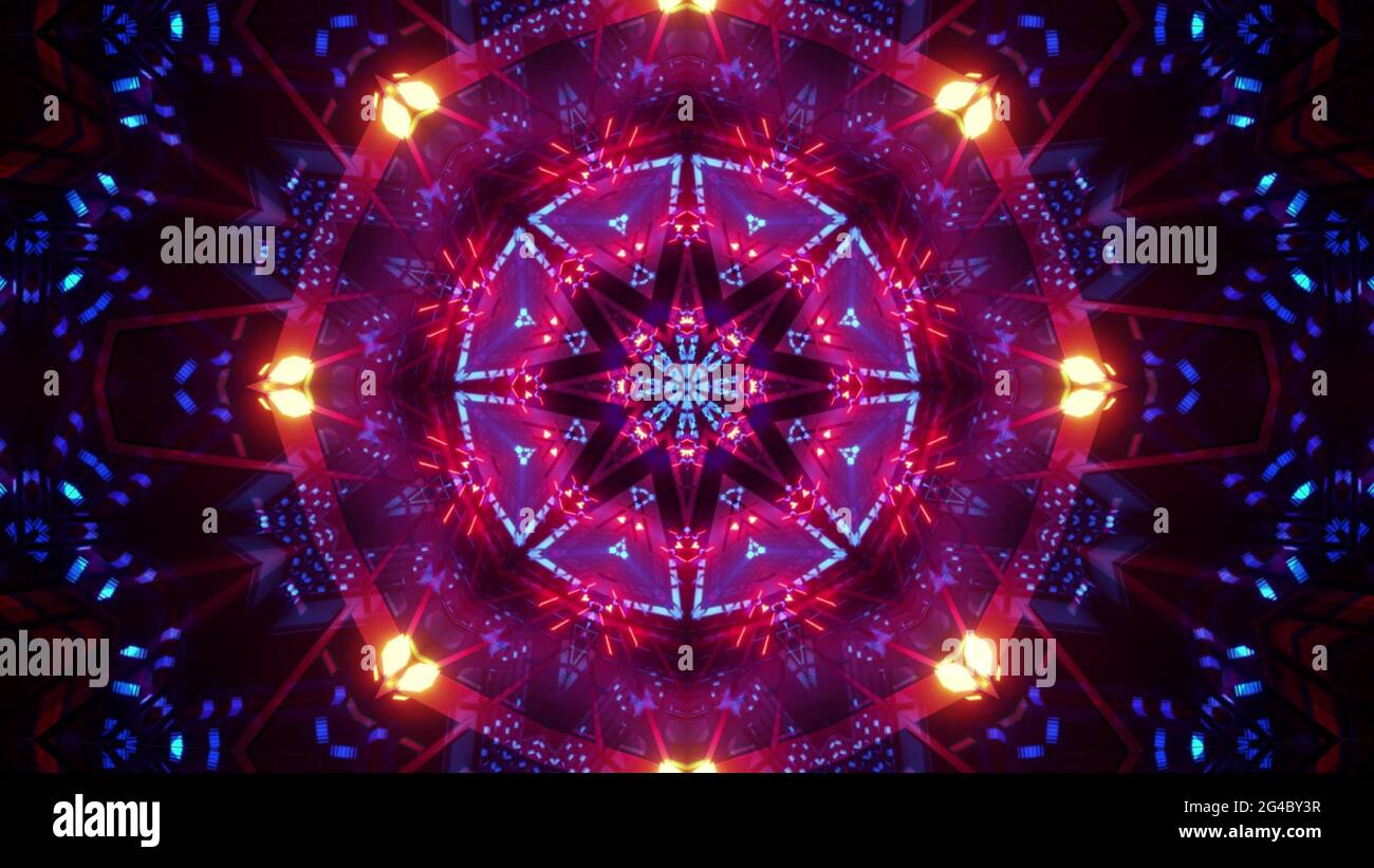 A kaleidoscope background with bright patterns, pink and blue colors ...